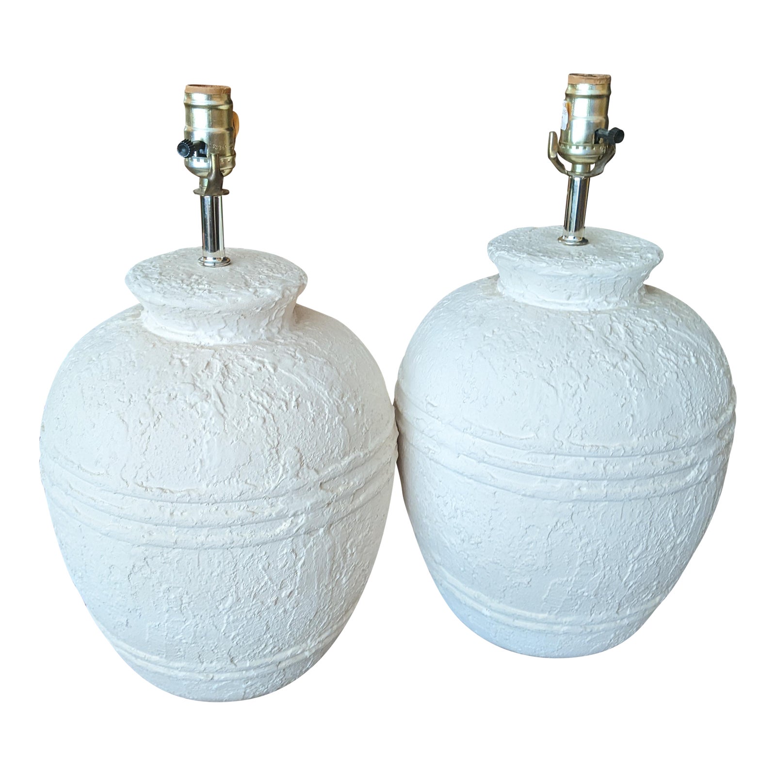 Post Modern Plaster White Ivory Cream Ginger Jar Table Lamps by Alsy ...