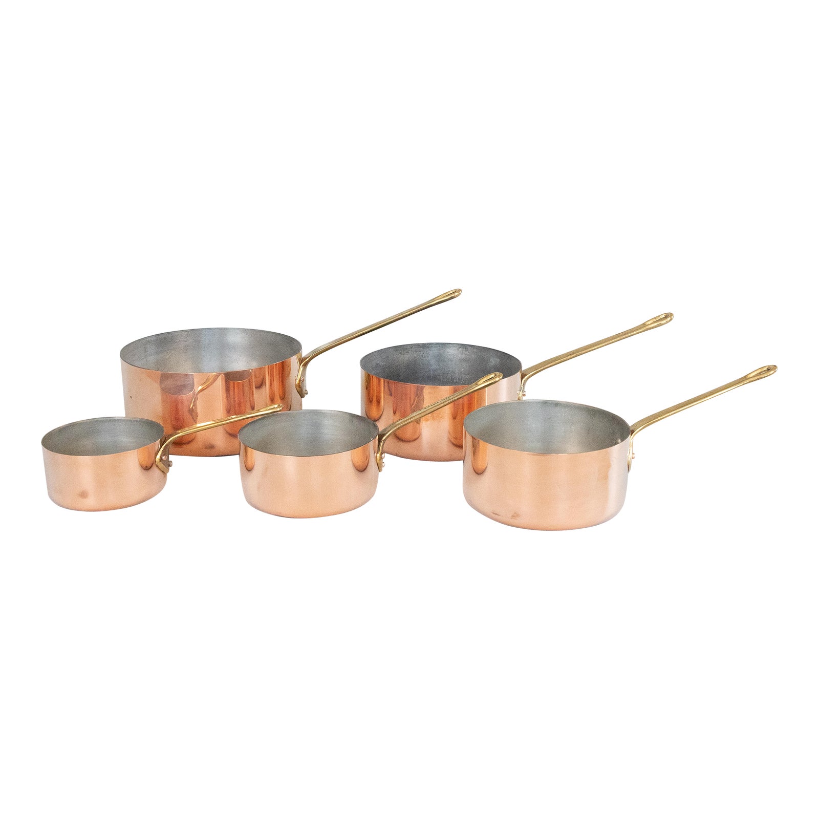 Antique French Copper & Brass Pots Sauce Pans - Set of 5 | Chairish