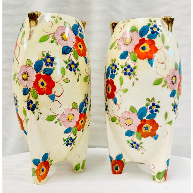 Japanese Art Deco Lusterware Vases Floral With Gold Accent, Circa 1930s ...