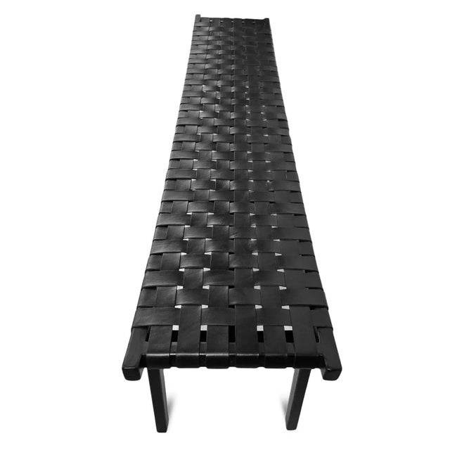 Black Leather Strap Bench | Chairish