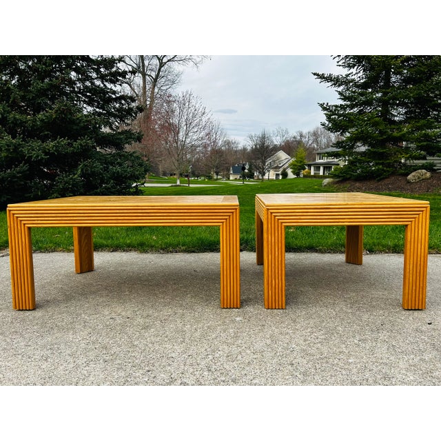 1980s Mid Century Modern Blonde Low Parsons Style Parquet End Tables by ...