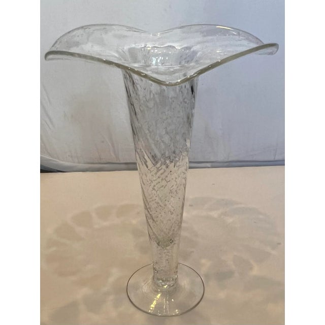 Mid-Century Murano Art Glass Bullicante Wavy Rim Trumpet Vase | Chairish