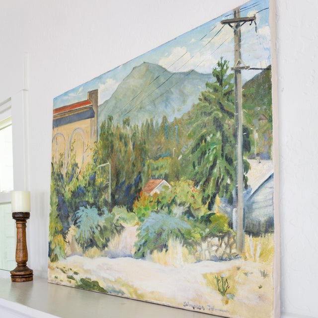 Large Mountain Desert Landscape Painting Signed Simpson 74 | Chairish