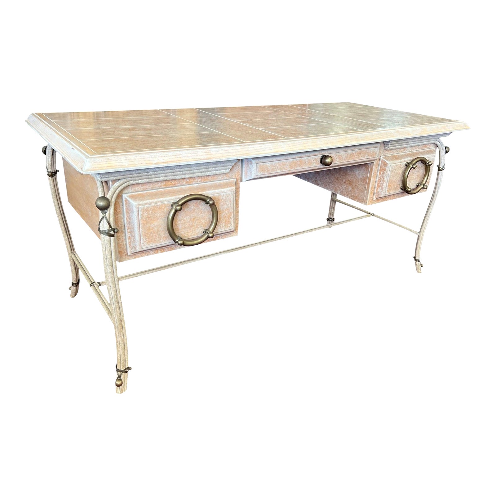Nautical-Inspired Coastal Desk With Ship Wheel Drawer Pulls | Chairish