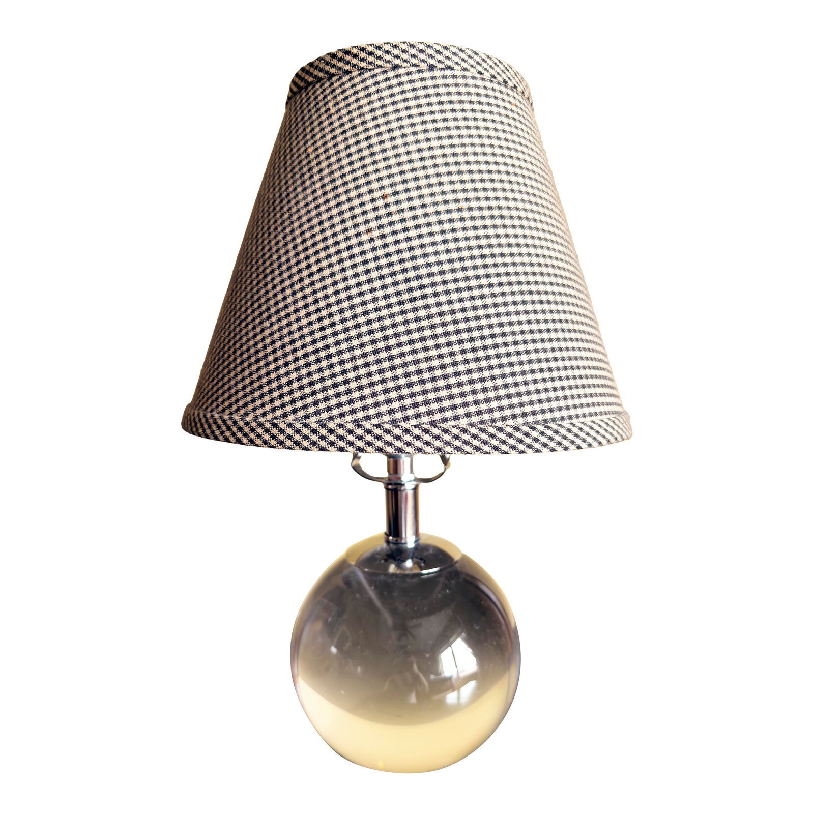 1980s Giorgio Mini Crystal Table Lamp With Herringbone Lampshade | Chairish