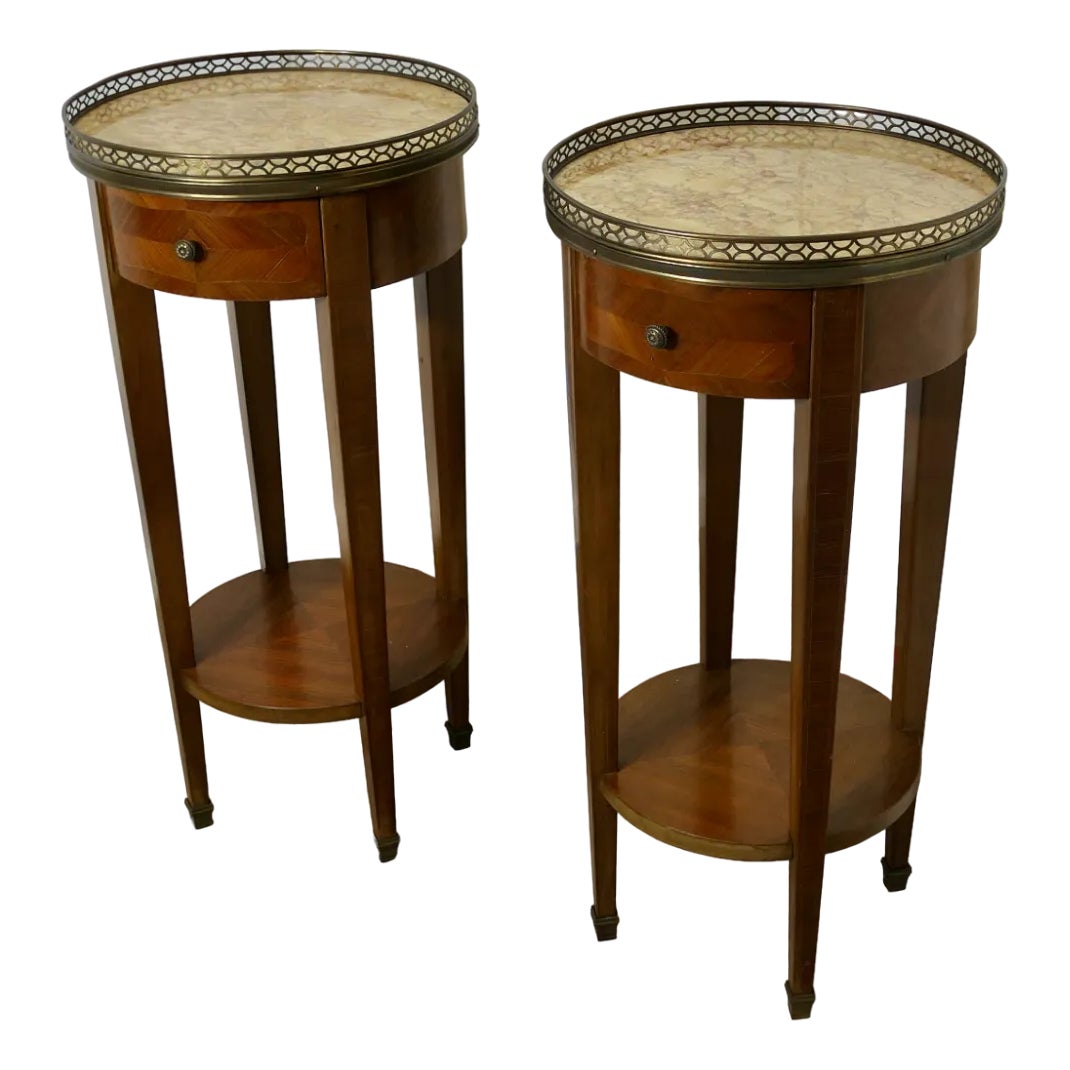 French Circular Side Tables with Drawers, 1920s, Set of 2 | Chairish