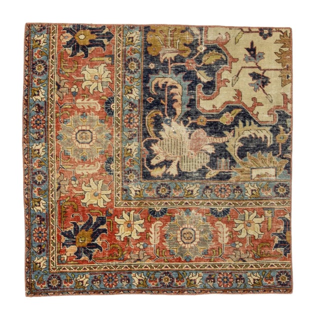 1960s Vintage Worn Persian Rug- 3′4″ × 3′4″ | Chairish