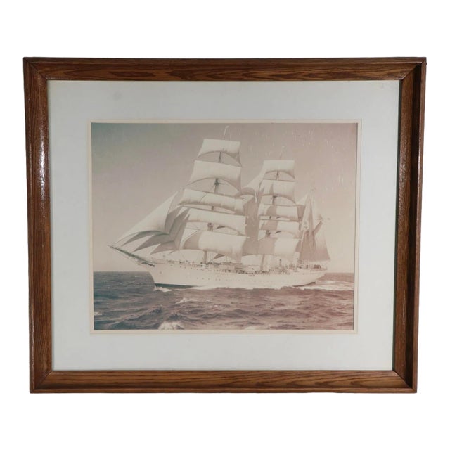 Vintage Nautical Theme Photograph of Sailing Ship in Oak Frame Dated ...