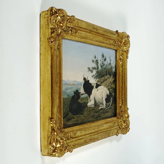 Victorian Oil Painting of a Cow & Calf, Dated 1854, Pastoral Farm Scene ...