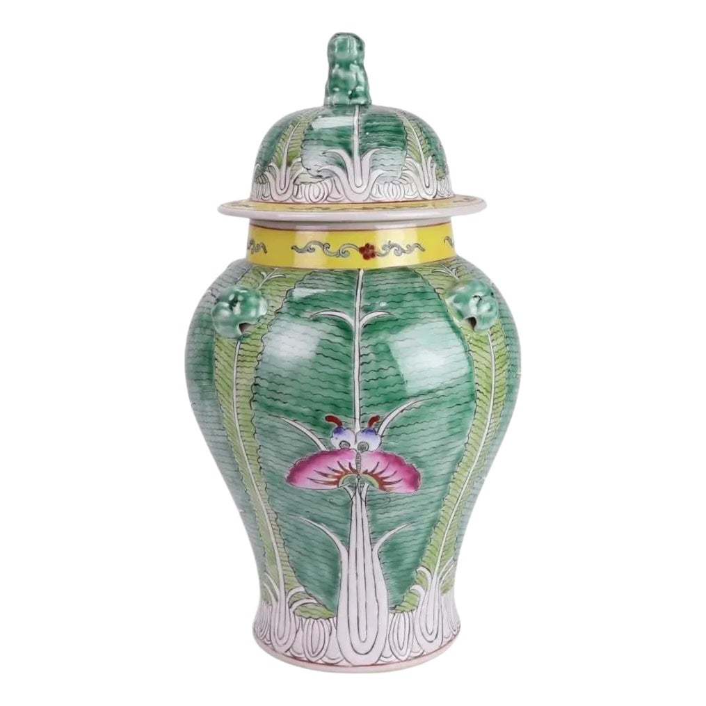 Hand-Painted Bok Choy Porcelain Ginger Jar With Foo Dog Lid ...