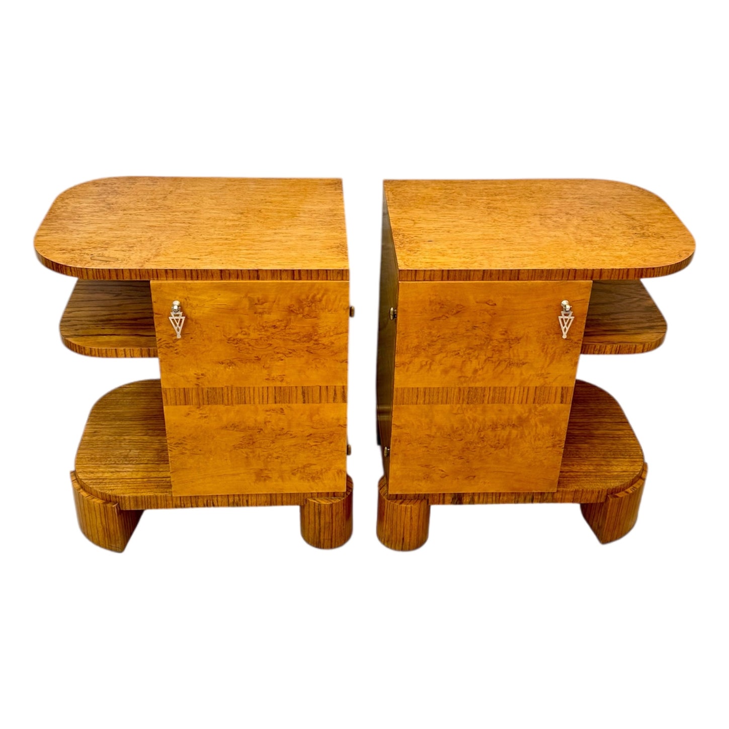 Art Deco Nightstands in Zebrawood and Karelian Birch Veneer, Central ...