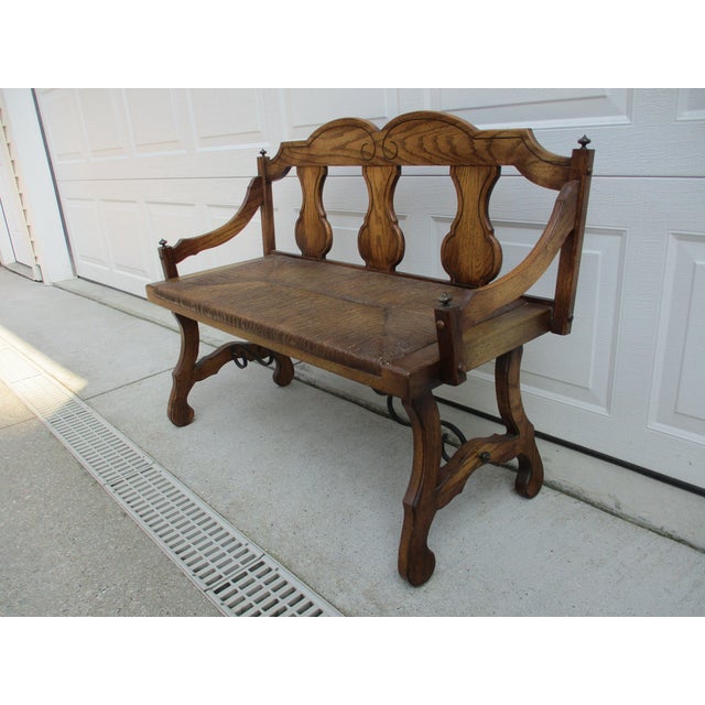 Rustic Faux Rush Seat Settee | Chairish