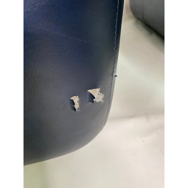 Pair Mid Century Blue Leather Matching Pod Style Chairs | Chairish