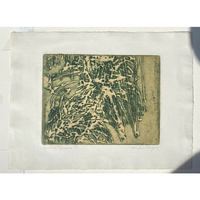 1965 Summer Grasses Abstract Green Color Intaglio | Chairish