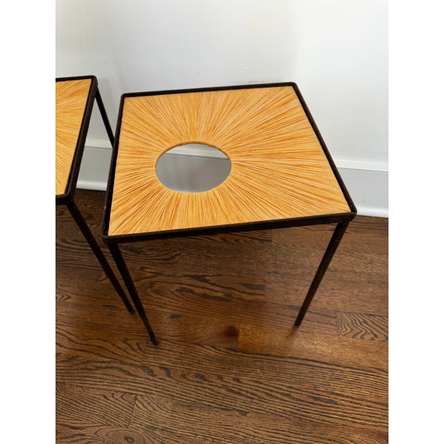 Pair of Metal and Raffia Side Tables | Chairish