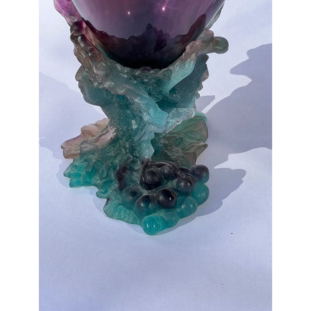 French Daum Bacchus Large Green Amethyst Vase-Centerpiece Pâté De Verre ...