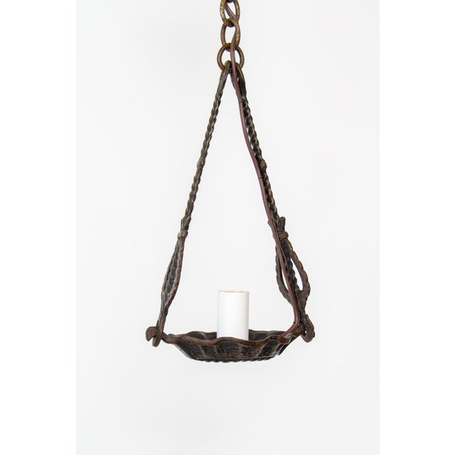Early 20th Century Restored Iron Arts and Crafts Pendant | Chairish