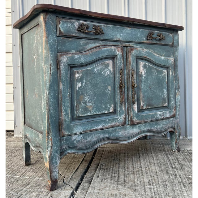 Vintage Drexel French Country Hand Painted Rustic Server | Chairish