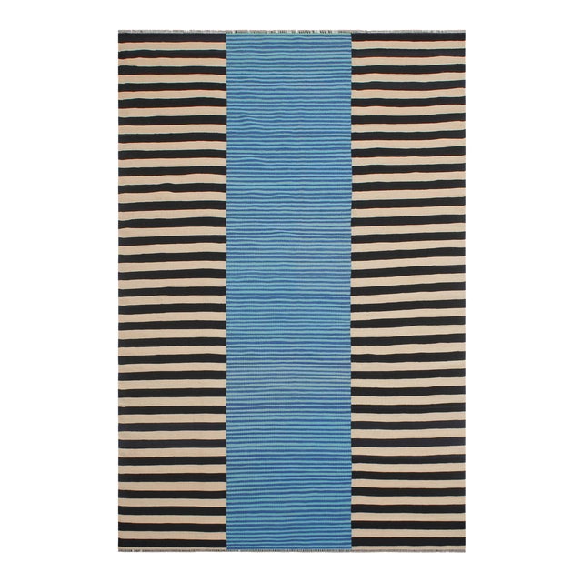 Boho Chic Kilim Blue Beige Wool Rug - 6'7" X 9'10" | Chairish