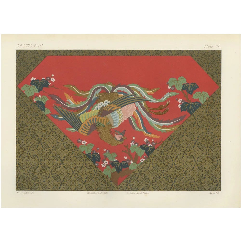 Audsley, Japanese Phoenix in Vibrant Flight, Lithograph, 1880s | Chairish
