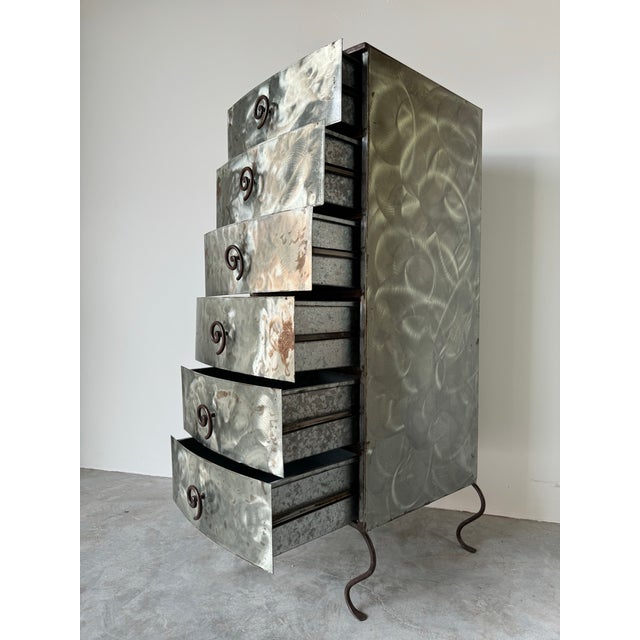 80's Postmodern Memphis - Style Brushed Metal Tall Six Drawer Chest ...