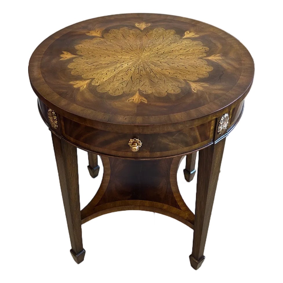Maitland Smith Round End Table With Single Drawer | Chairish