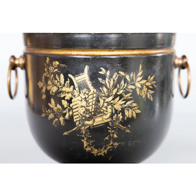 Mid-20th Century Italian Tole Black & Gold Lidded Urn Ice Bucket | Chairish