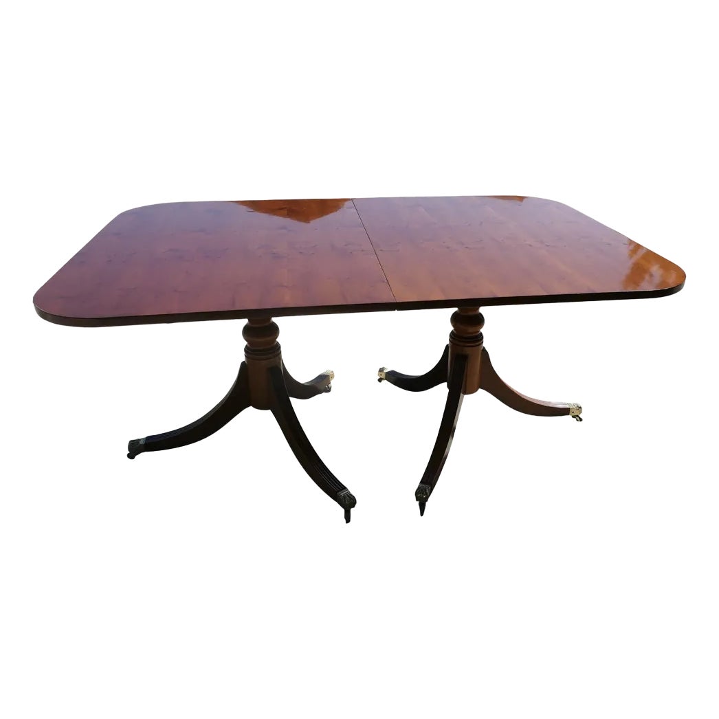 Yew Wood Extendable Pedestal Dining Table, 1960s | Chairish