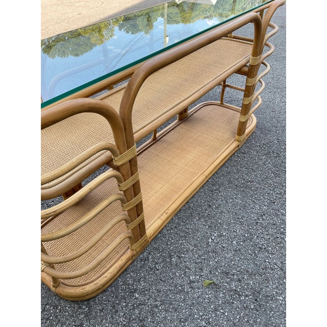 Vintage Rattan Console With Glass Top #040 | Chairish