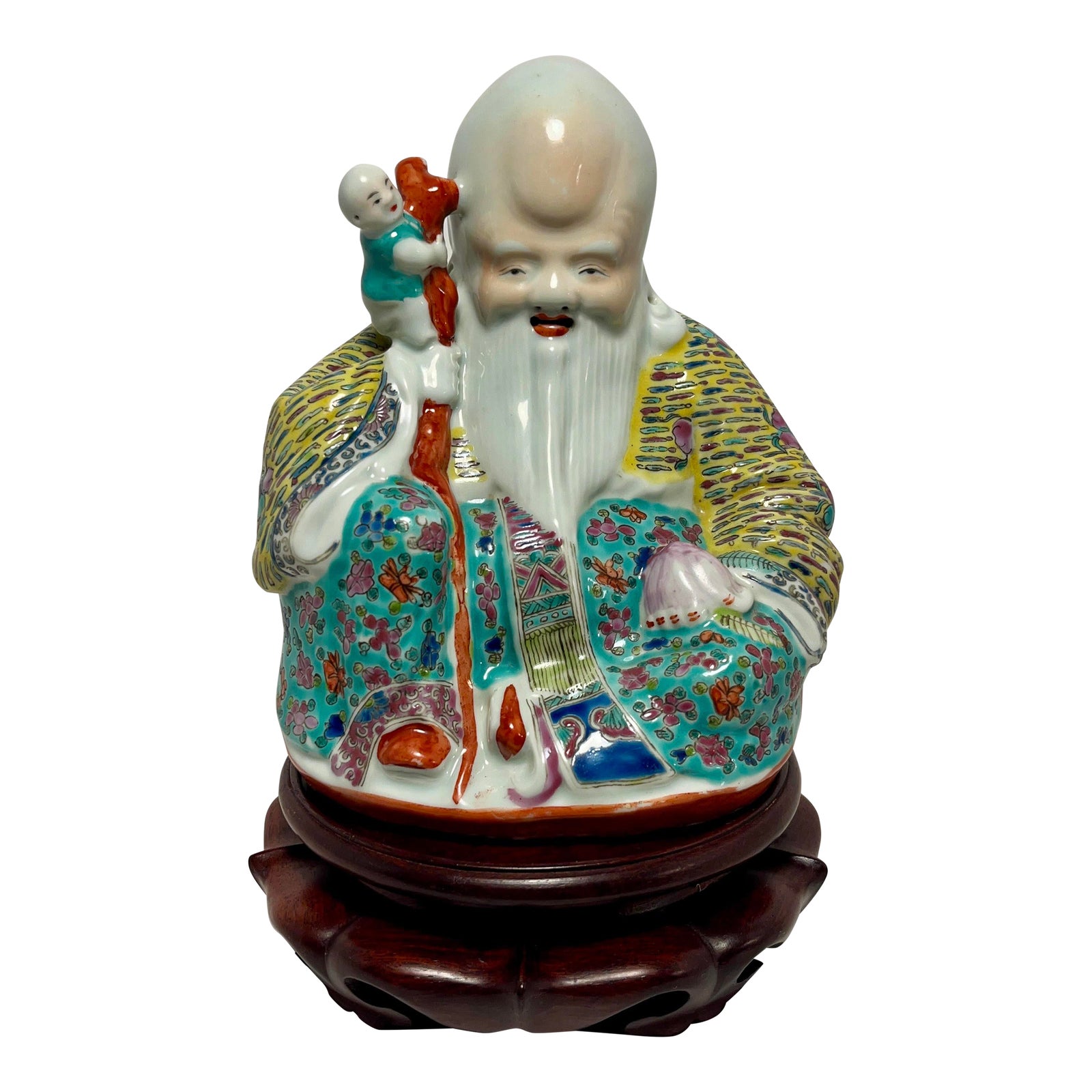 1900s Late Qing Dynasty 朱义顺 Shouxing Long Life God Tongzi Porcelain ...