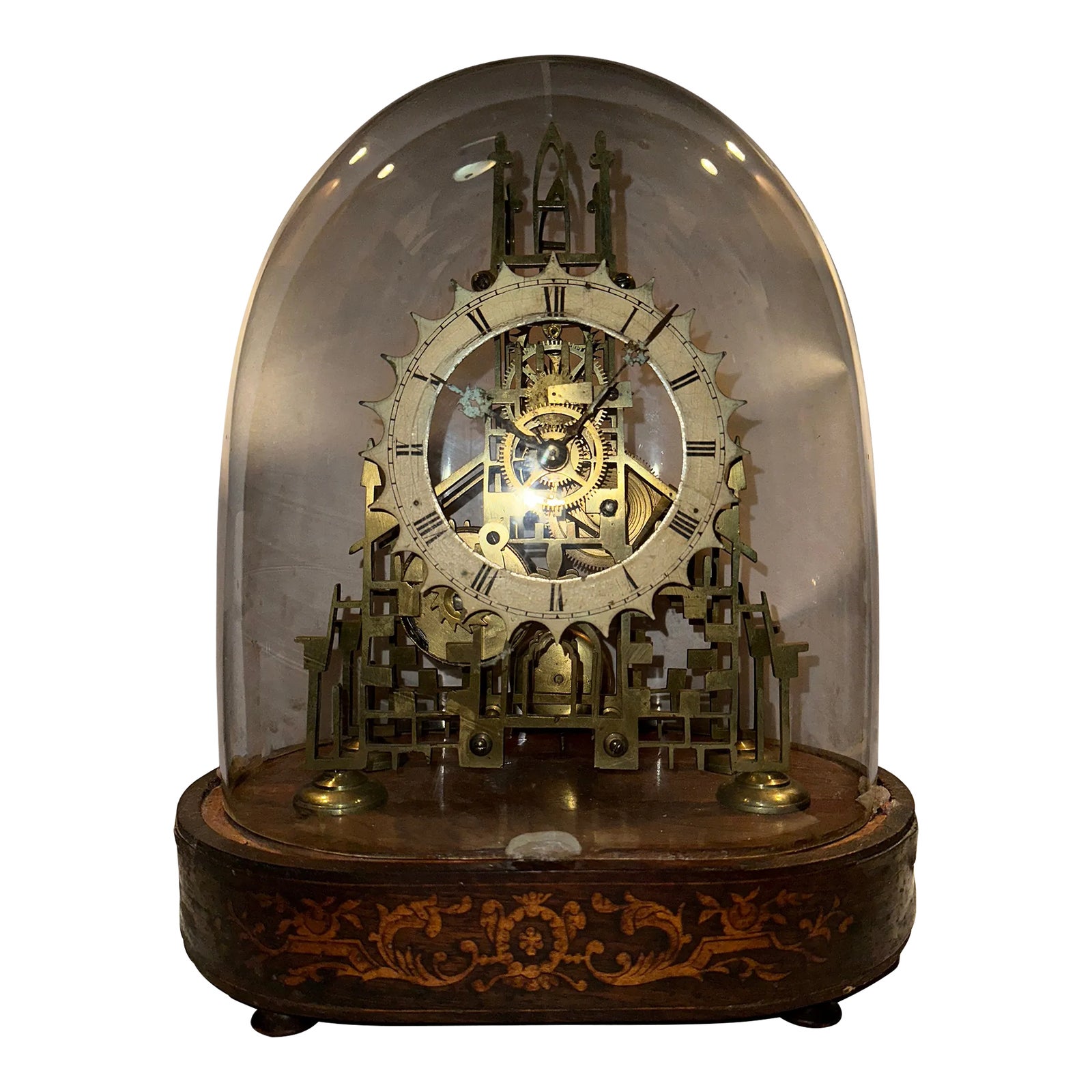 19th Century English Gothic Revival Skeleton Clock | Chairish