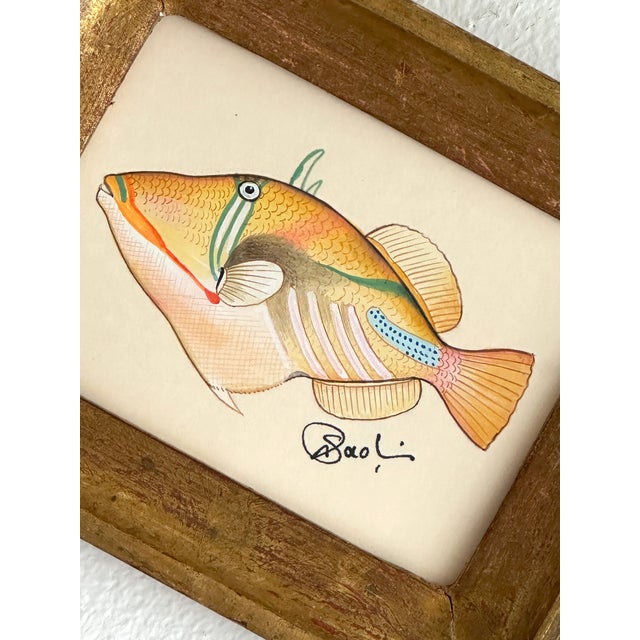 Original Hand-Painted Yellow Fish Painting Framed in a Vintage Italian ...