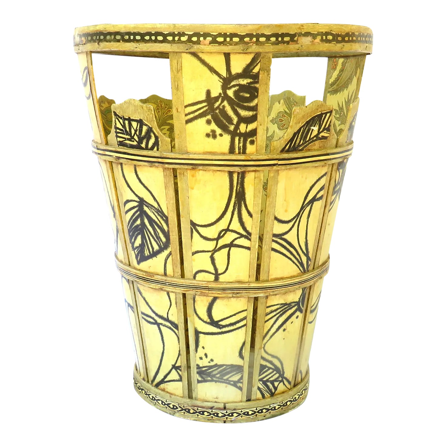 Boho Chic Decoupage Wastebasket / Walking Stick Basket | Chairish