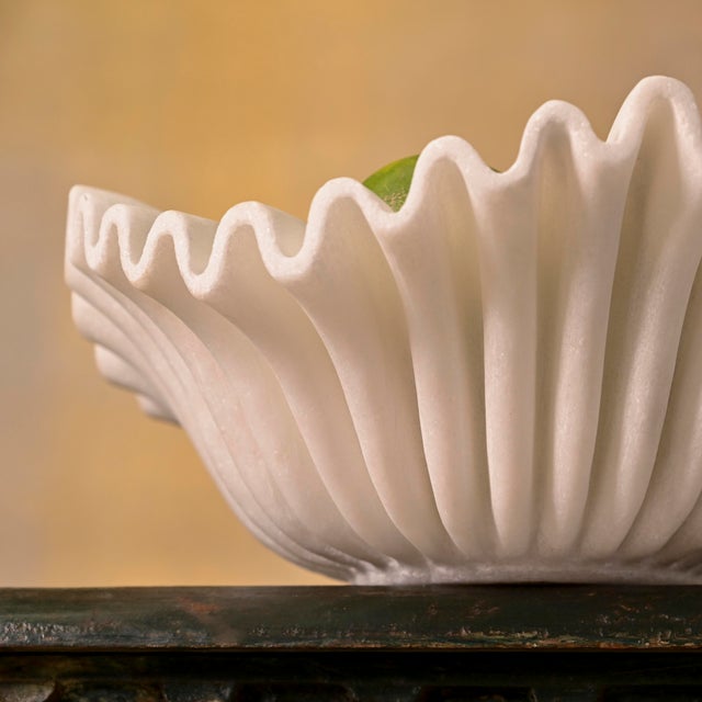 White Marble Ruffled Bowl | Chairish