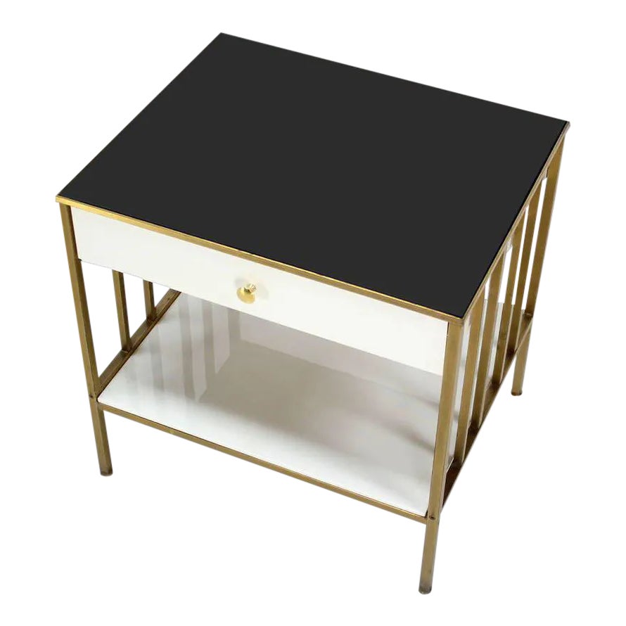 Mid Century Modern Solid Brass End Side Table One Drawer Stand | Chairish