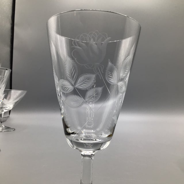 Rosenthal Crystal Glasses - Etched Roses - Set of 17 | Chairish