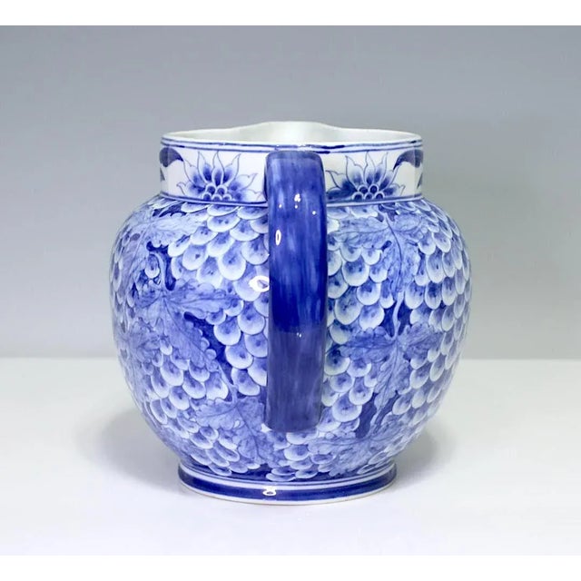 Large Vintage Chinese Blue & White Porcelain Pitcher or Jug, Grape and ...