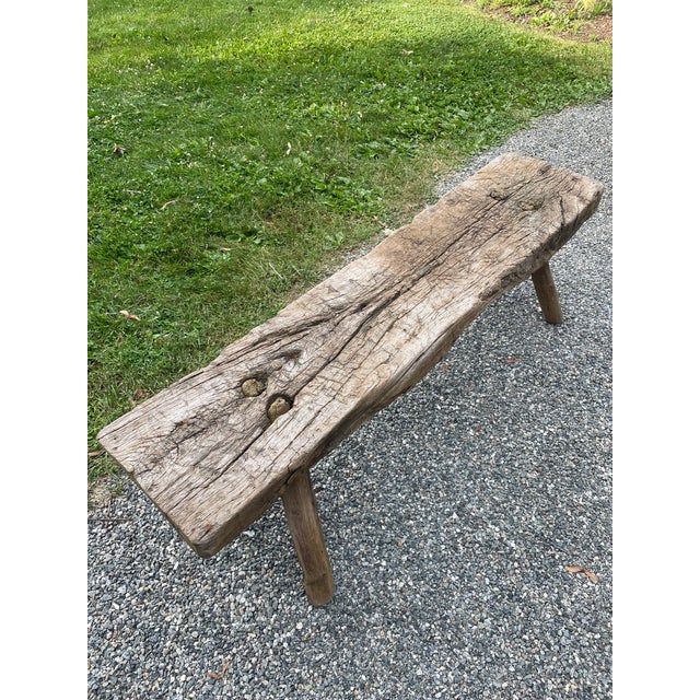 Primitive 3.5" Solid Wood Rustic Bench Table | Chairish