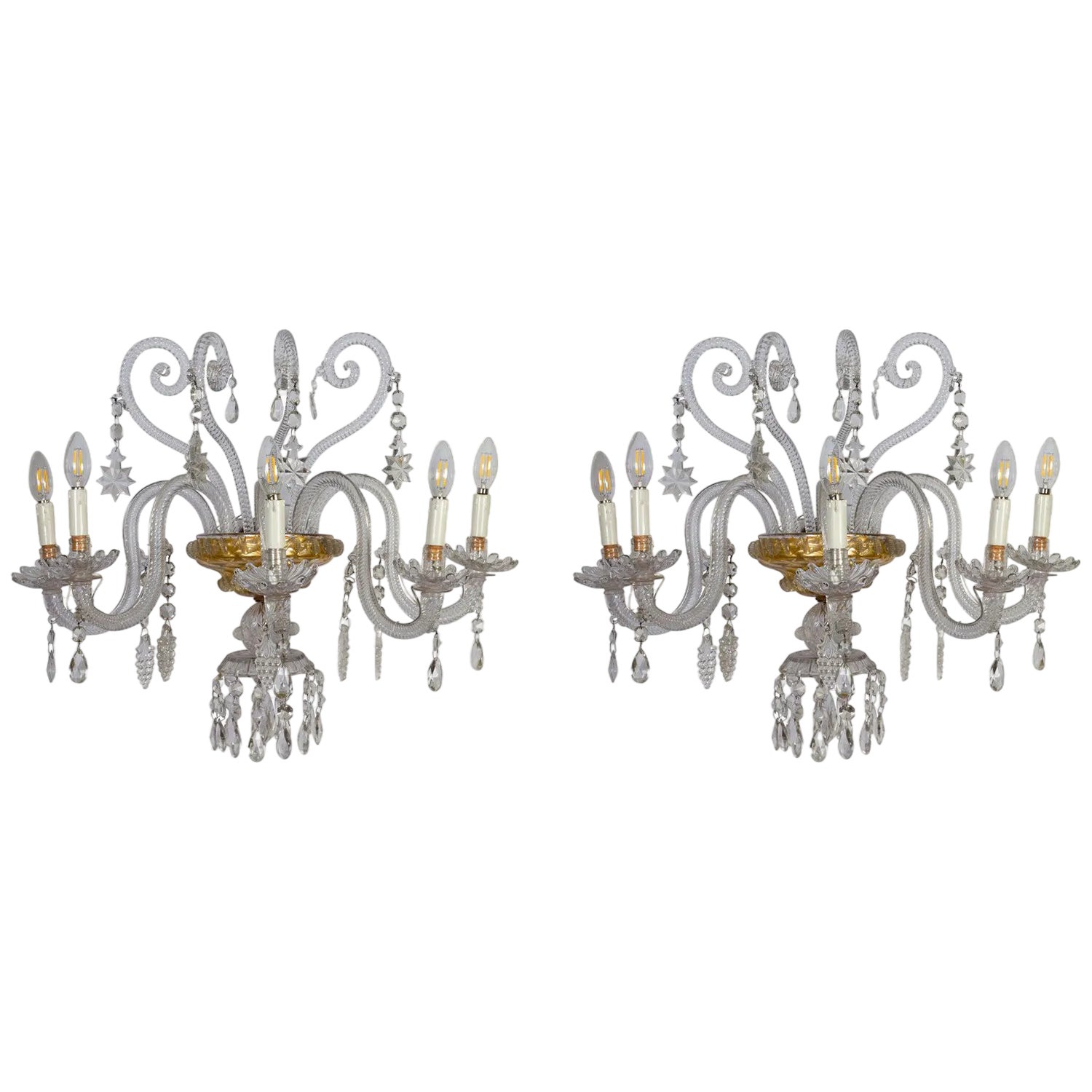 Crystal Scones or Wall Lights, Italy, 1940s, Set of 2 | Chairish