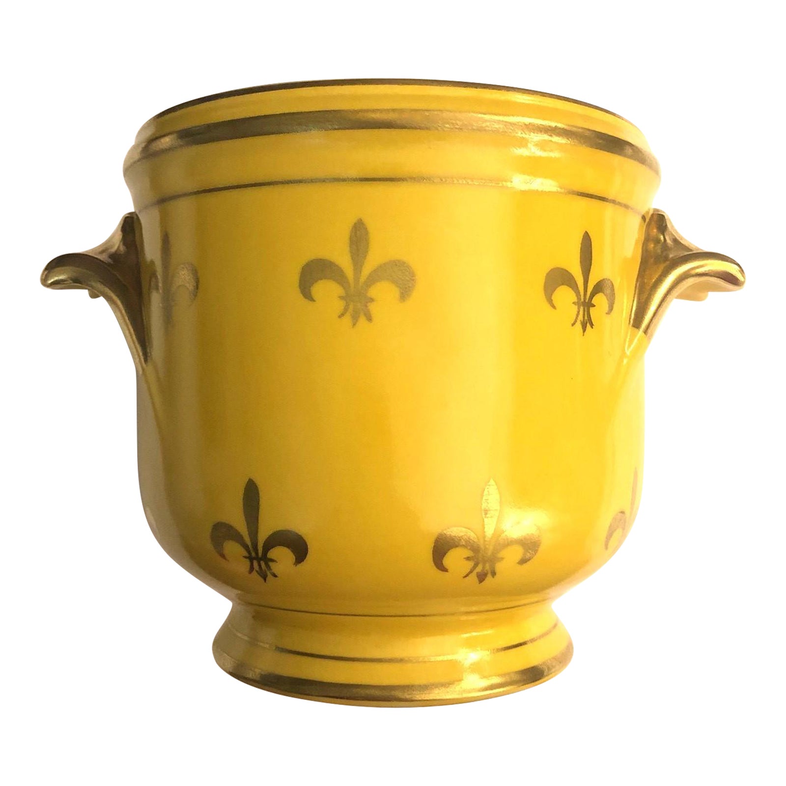 Mid 20th Century Yellow Limoges Fleur De Lis Cachepot | Chairish