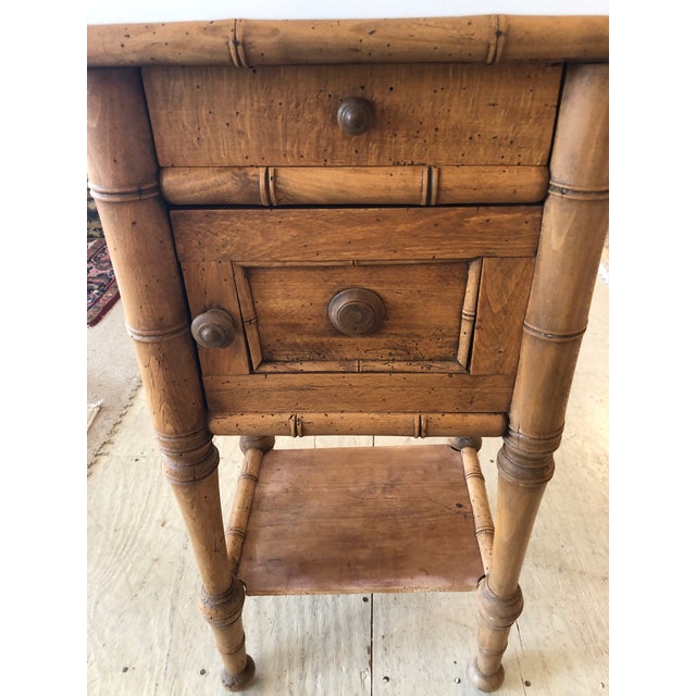 Antique Natural Pine Night Stand With White Marble Top | Chairish