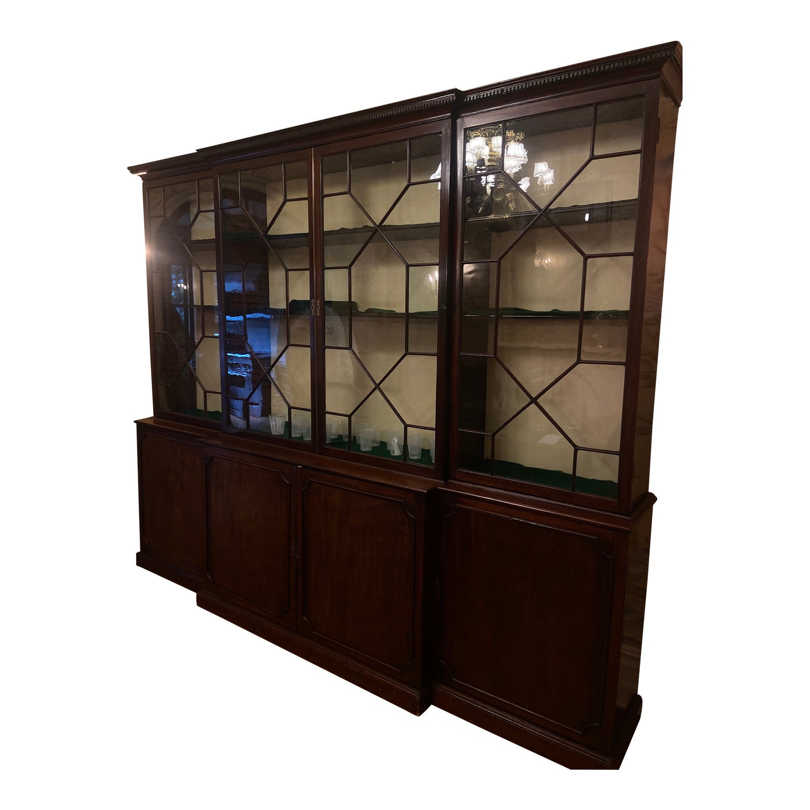 Early 20th Century Regency Mahogany Breakfront Bookcase | Chairish
