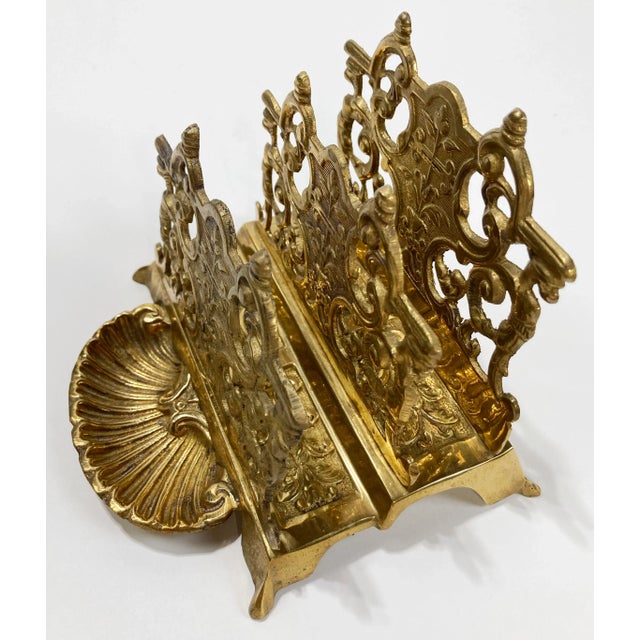 Vintage Art Nouveau Style Brass Letter Holder With Coin Tray | Chairish