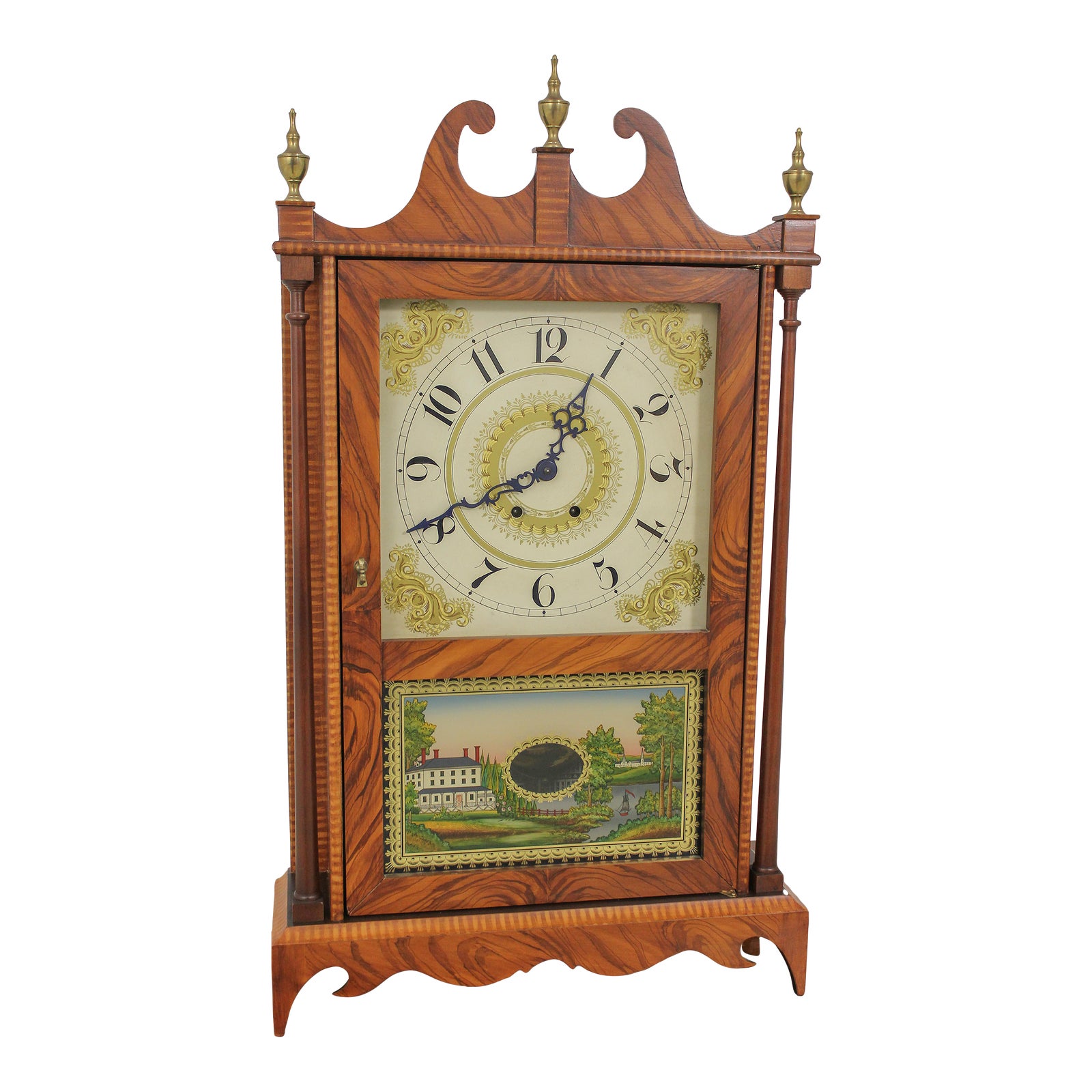 Pilar & Scroll Clock W. Tom Moberg Painted Glass | Chairish