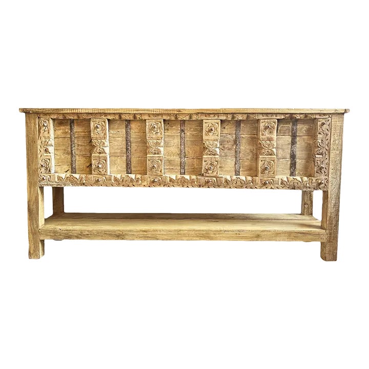 Indian Wood and Iron Door Console With Shelf | Chairish