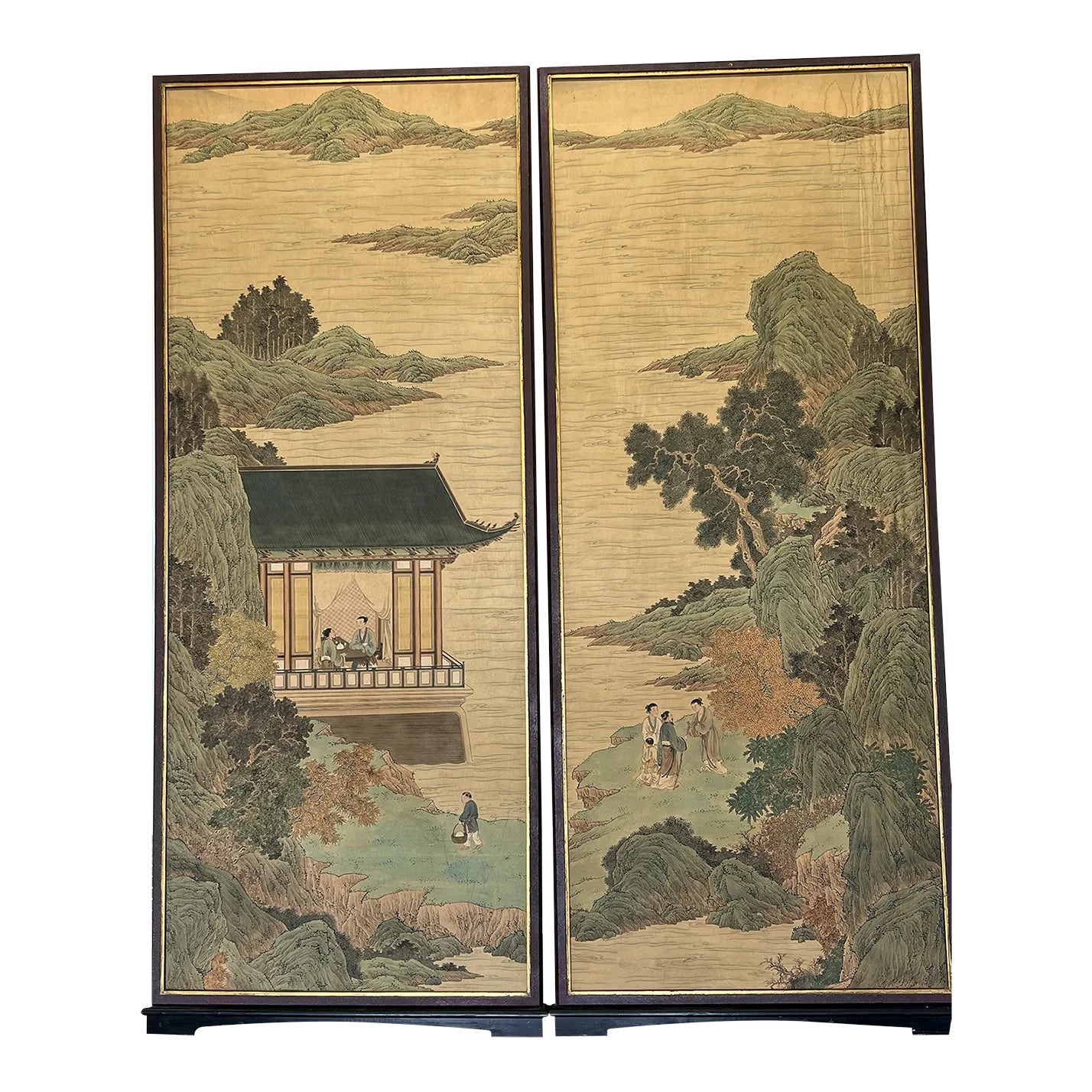 Mid 20th Century Large Chinese Paintings on Rice Paper Mounted on Wood ...