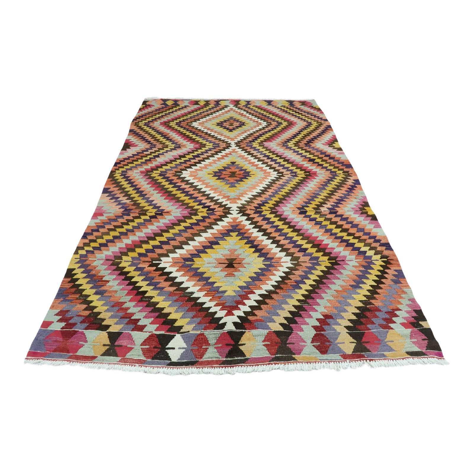 Vintage Turkish Antalya Nomads Kilim Rug- 6′ × 9′4″ | Chairish