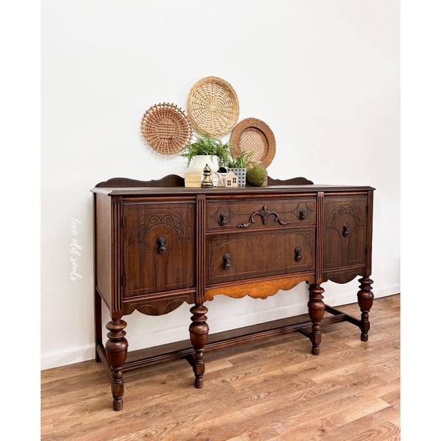 1920s Walnut Jacobean Sideboard Buffet With Birdseye Maple Accent ...