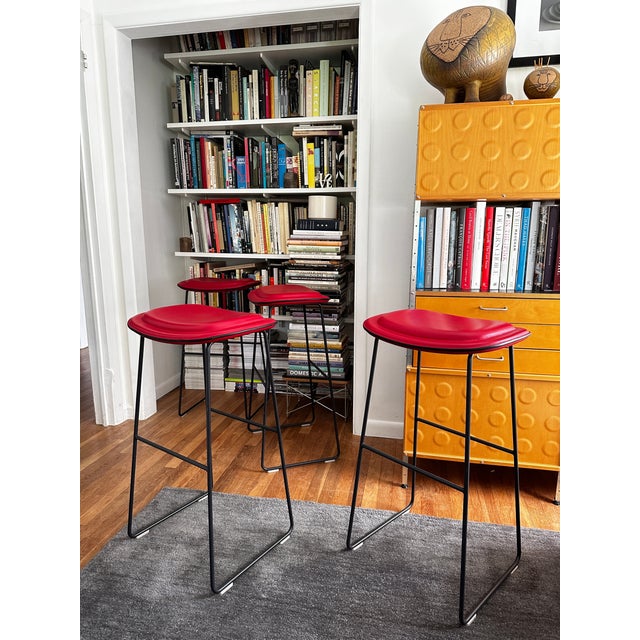 Jasper Morrison Hi Pad Stools in Red Leather by Cappellini - Set of 4 ...