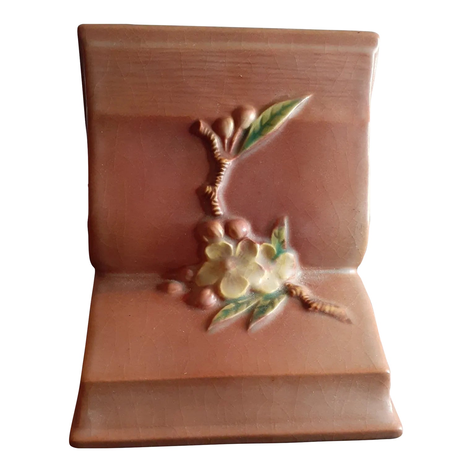 Vintage Roseville Pottery Pink Apple Blossom Single Bookend | Chairish